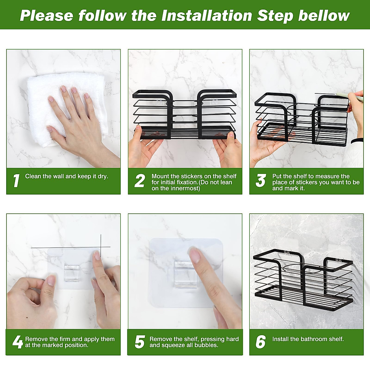 Fixwal 3-Pack Shower Caddy Bathroom Storage Rack with Soap Holder, Anti-Rust Strong Adhesive Storage Rack No Drilling Required, For Interior Shower Home Kitchen Storage Rack (Black)