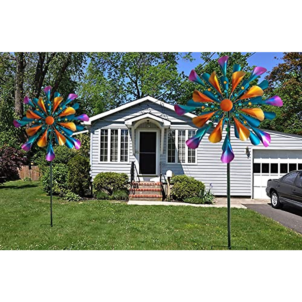 Kinetic Wind Spinners Outdoor Garden Stake, Hight 66 Inch Metal Windmill for Yard Patio Lawn Garden Decorations, 360 Swivel Flower Double Wind Catchers Spinner with Stable Metal Stake