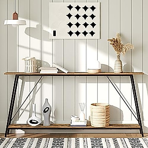 YATINEY 71" Console Table, Narrow Entryway Table, Extra Long Sofa Tables, Industrial Hallway Table for Entryway, 2-Layer Console Sofa Table Behind Couch, Rustic Brown and Black CT18BR