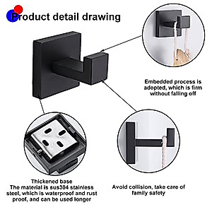 Lckaien Bath Towel Hooks , 2 Pack Stainless Steel Robe Coat and Clothes Hook, Heavy Duty Wall Hook for Bathroom & Kitchen, Modern Square Style Wall Mounted (Matte Black)