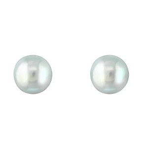14K Yellow Gold AAAA 7-8mm Natural Blue Round Japanese Akoya Cultured Pearl Solitaire Pushback Stud Earrings Natural Blue Color