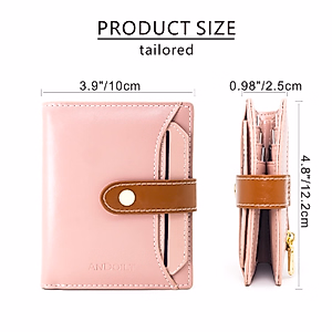 ANDOILT Wallets for Women Genuine Leather Small Bifold Wallet RFID Blocking Card Case Purse with ID Window Coin Pocket Pink