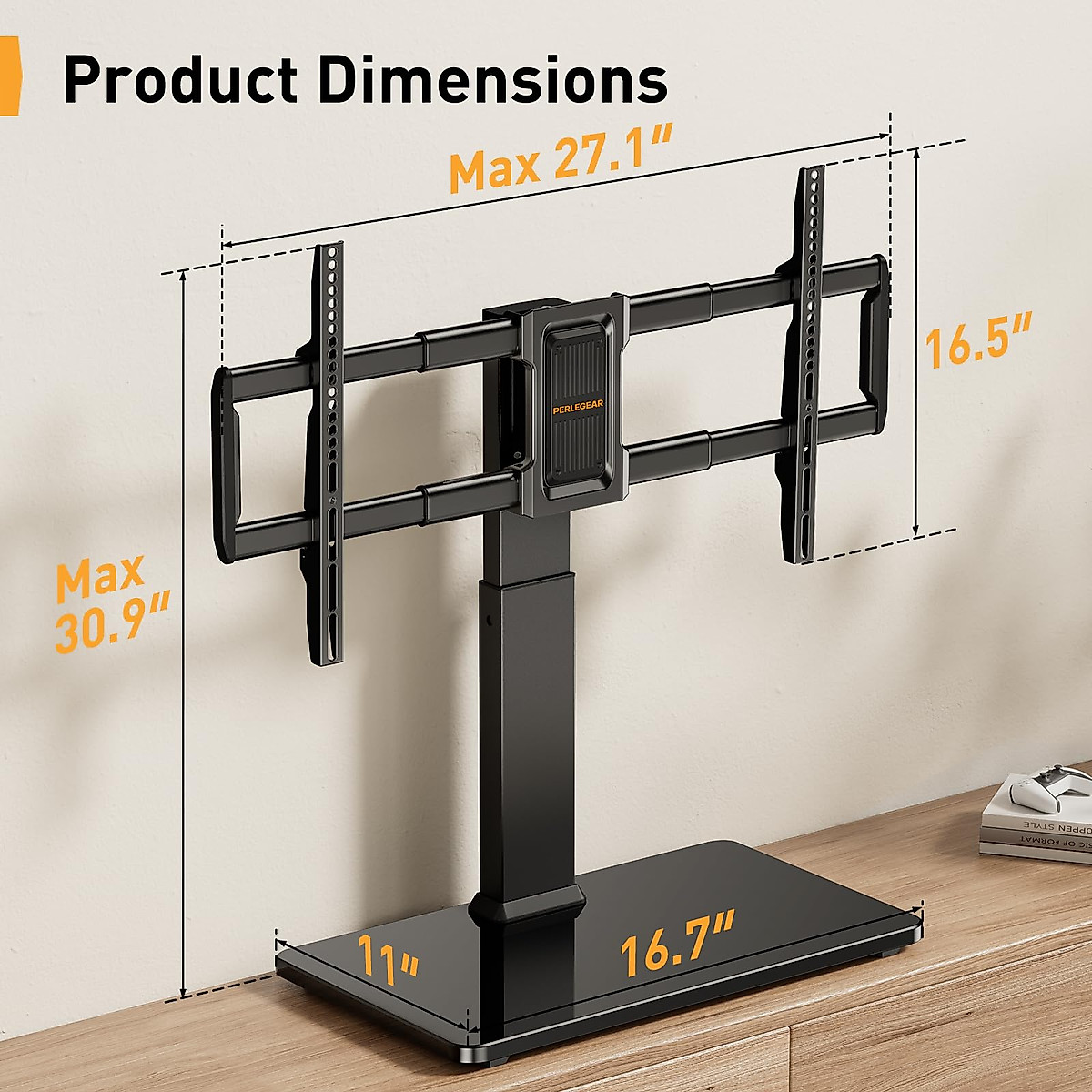 Perlegear Swivel TV Stand Mount, Universal TV Stand for 37-80 inch TVs, Height Adjustable Tabletop TV Stand Holds up to 99 lbs, Preassembled InstaMount Front Support, Max VESA 600x400mm, PGTVS28