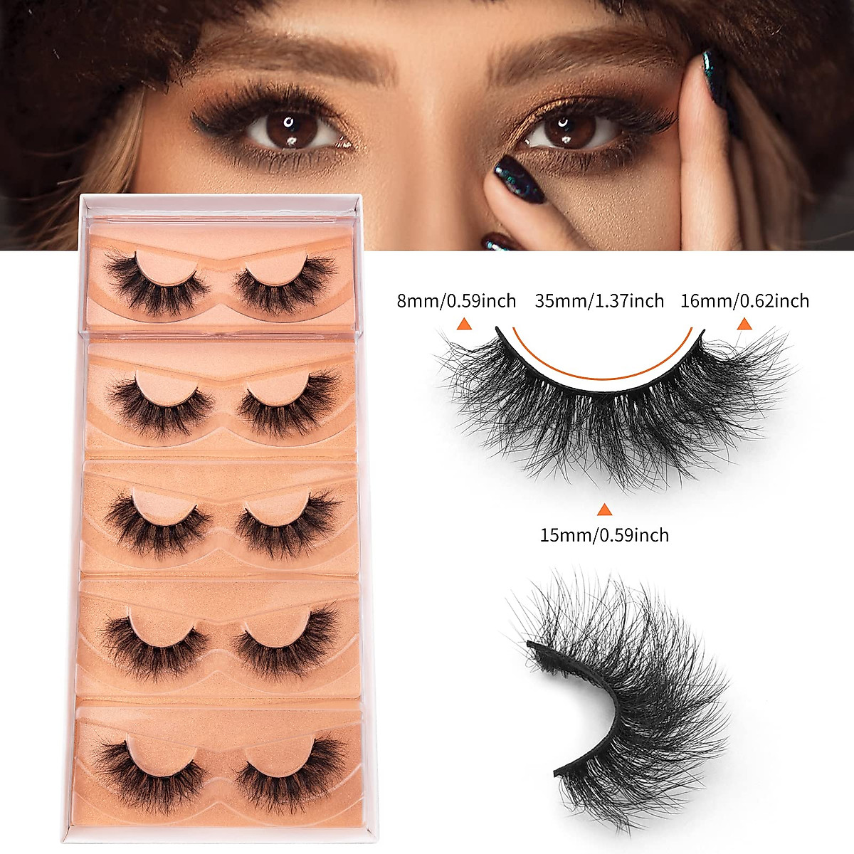 DYSILK Eyelashes Mink Lashes Fluffy - Fluffy Lashes 5 Pairs 6D Faux Mink Eyelash False Eyelashes Natural Look Lashes That Look Like Extensions Wispy Eyelashes Strip Lashes Eye Lashes | Fluffy-16mm