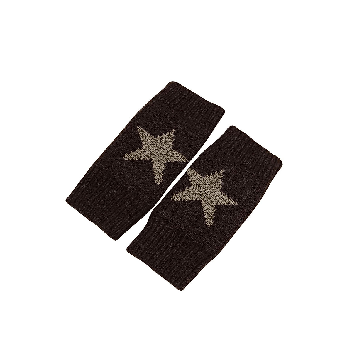 SHENHE Women's Star Pattern Fingerless Thumb Hole Knitted Wrist Length Mitten Gloves Coffee Brown One Size