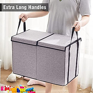 TECHMILLY Kids Toy Box Chest with Flip-Top Lid, Large Collapsible Sturdy Toy Organizer for Girls and Boys, Storage Trunk for Playroom, Nursery (82L, Grey)