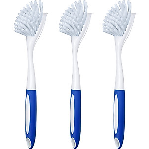 SPOGEARS Dish Brush 3 Pack - Dish Scrubber Brush with Built-in Scraper - Kitchen Brush for Dishes - Kitchen Scrub Brush with Grip Friendly Handle - Dish Cleaning Brush