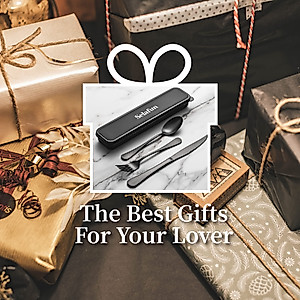 Travel Cutlery Set with Case Portable Silverware Utensils Set,4-pieces Stainless Steel Reusable Flatware Set Cutlery Set for Camping Picnic Hiking Office, Dishwasher Safe (6.7inch, Matte Black)