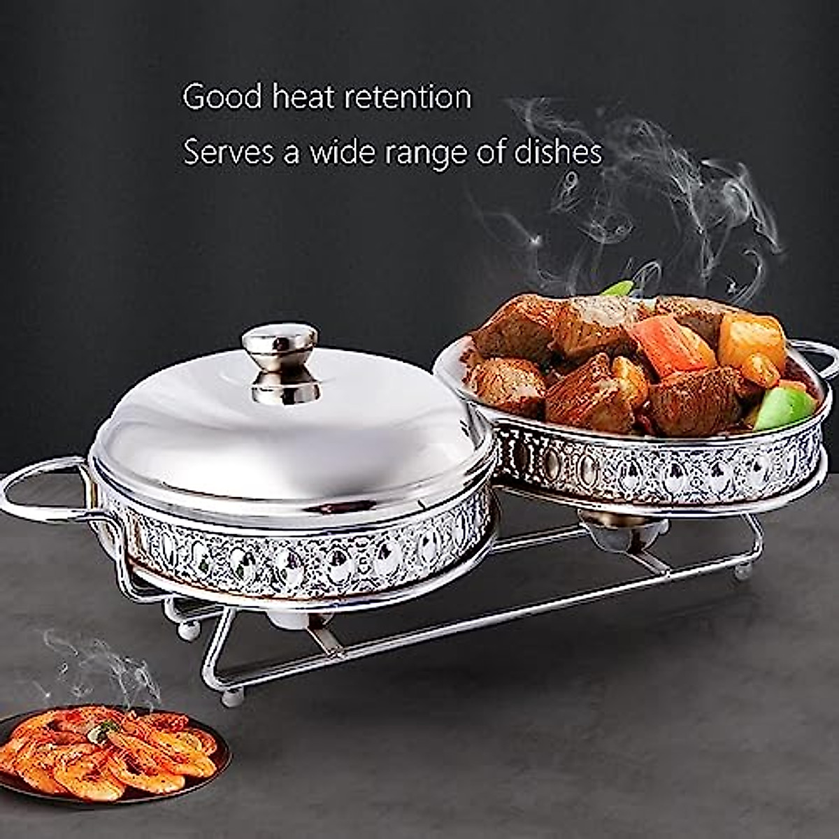 XENITE Food Heater - Buffet Server and Heater, Burner to Keep Food Warm, Hot Pot Buffet Set with Toughened Glass Lid, Clear Lid Server Hot Pot Buffet Set,(Size:2L,Color:Silver)