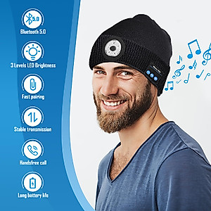 Gifts for Men, Stocking Stuffers for Men, LED Bluetooth Beanie Hat, for Men, Mens Gifts for Dad, Husband, Boyfriend, Grandpa, Cool Gadgets for Him, White Elephant Gifts for Adults