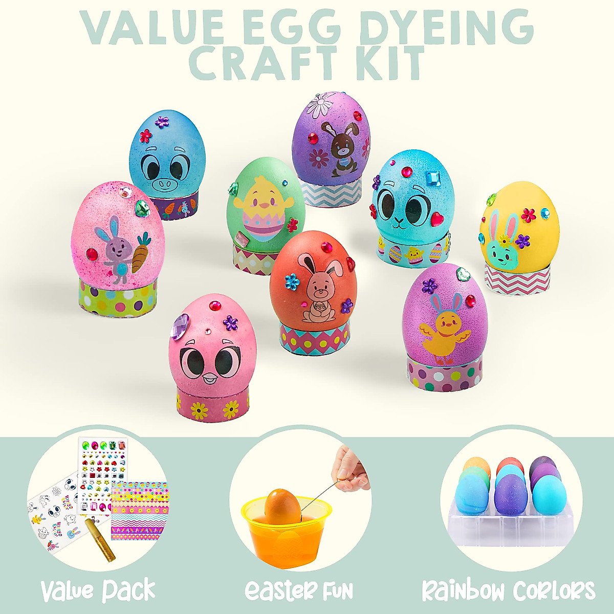 Klever Kits 47 Pcs Easter Egg Dye Decorating Kit Gift with Painting Crafts, Stickers for Kids Boys Girls Easter Creativity Activity, Party Decor, Party Favor