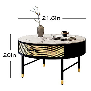 ZYWH Coffee Table Round White Marble Table top Desk Modern Cocktail Table for Living Room, Sofa Table, Office Table, Elegant Table (D:21.6 inch Round)