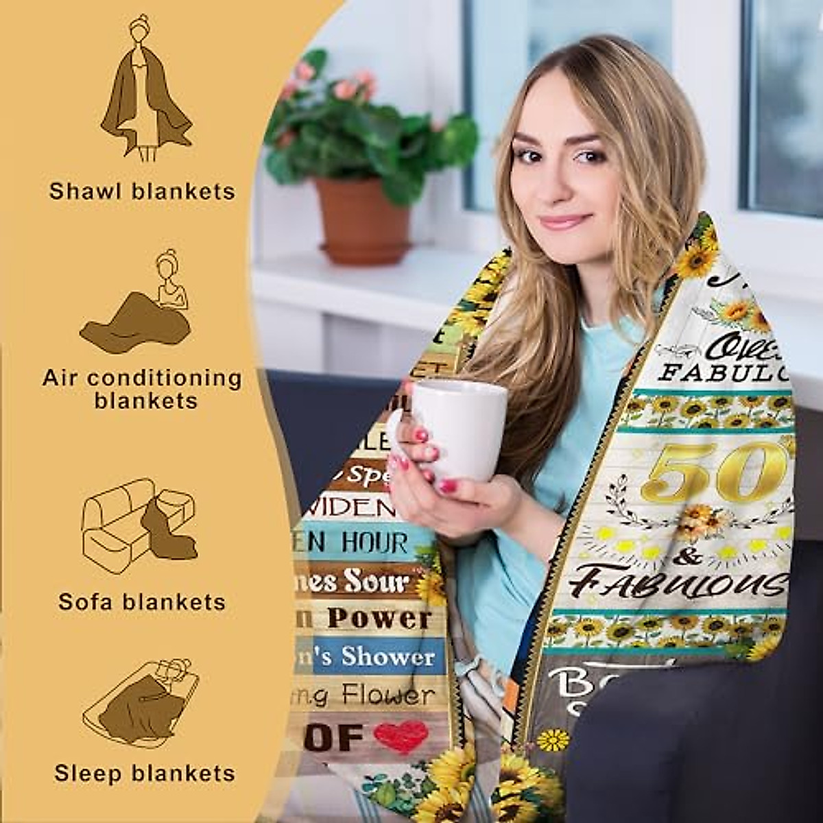 Amxieui 50th Birthday Gifts for Women, Happy 50 Year Old Gifts Decorations Gift Ideas for Her, Funny 50th Birthday Throw Blanket Gift Ideas 60" x 50"