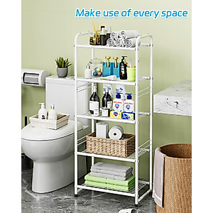 GEORIS 5- Tier Heavy Duty Wire Shelving Storage Rack | Modern Bathroom Shelf | Stackable Plant Standing Shelf Unit | Perfect for Kitchen, Living Room, Balcony | White