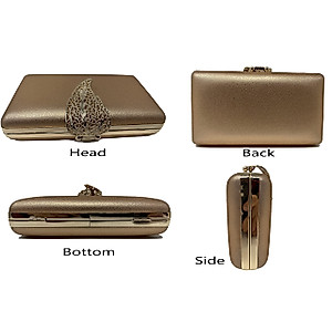Cirilla Women PU Evening Bag Clutch Purse Crossbody Bag with leaf-style flip lock for Wedding Cocktail Party Banquet (Champagne)