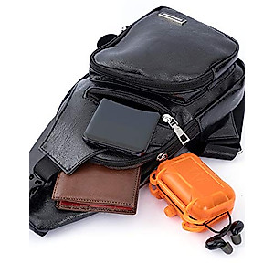Vintage Men's Leather Sling Bag,Chest Shoulder Backpack, Water waterproof Crossbody Bag with USB Charging Port -Black