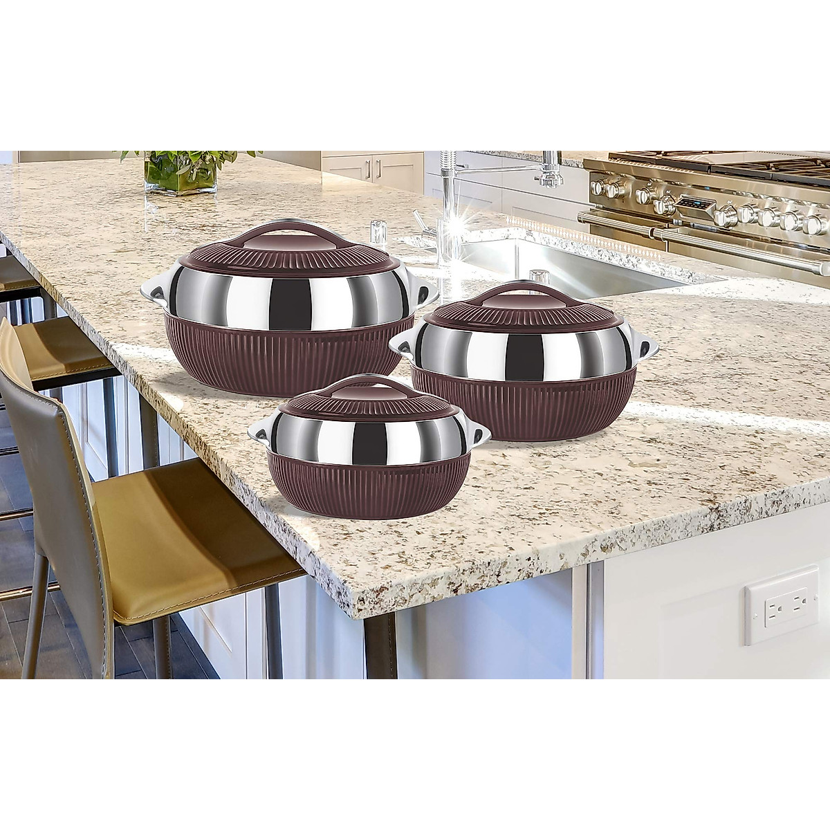 Milton Fiesta Insulated Junior Casserole, Set of 3, Brown Silver