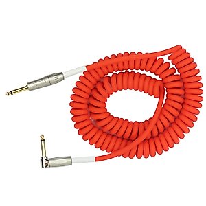 KIRLIN Cable Kirlin IMK-202PFGL-30/RDF-Straight Premium Coil Instrument Cable, Red Translucent PVC Jacket-30ft, 1/4" Mono Plug, Straight to Right Angle, (IMK-202PFGL-30/RDF)