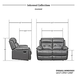 Lexicon Inkwood Wall-Hugger Manual Double Reclining Loveseat, Dark Gray