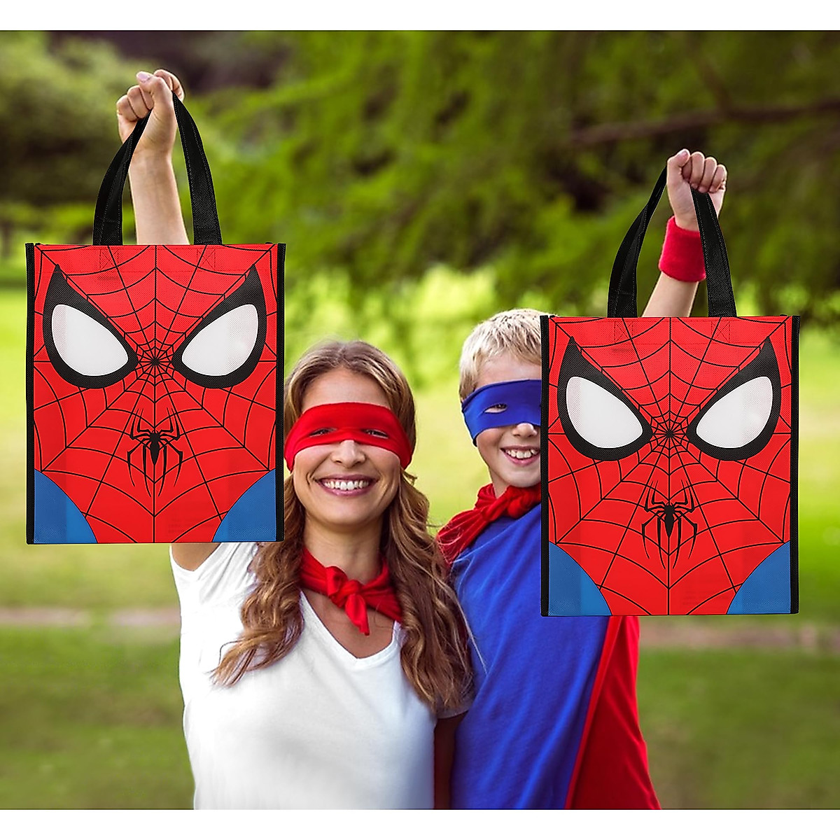 18Pcs Spider Party Gift Bag Canvas Bag Cartoon Pattern Tote Bag Eco-friendly Reusable Shopping Bag Suitable for Birthday Party Gift Storage Bag