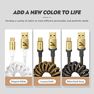 ATTACK SHARK Custom Coiled USB C to A Cable for Gaming Keyboard,Double-Sleeved Starlight Braided Cable with Detachable Metal Aviator 24K Gold Connector 1.7M-2.2M for Phone/PS4/Android/Xbox-White