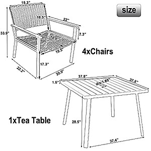 HHOK 5-Piece Table Umbrella Hole and 4 Dining Chairs for Garden, Deck, Outdoor Patio PE Wicker Sets, Frame+Black Rattan
