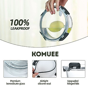 KOMUEE Rectangular Glass Baking Dish with Lids Set & Round Glass Food Storage Containers With Lids Set,Glass Bakeware Set with Lids for Lasagna, Leftovers, Cooking, Kitchen, Fridge-to-Oven,Gray