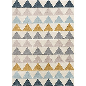 Well Woven Lincoln Modern Scandinavian Triangles Geometric Gold & Blue Area Rug 3x5 (3'11" x 5'3")