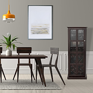 Atlantic Windowpane Wood Wine Cabinet - Store 24 Bottles of Wine, 9 Glasses, Accessory Shelf with Tempered Glass Door in Espresso PN 94835842