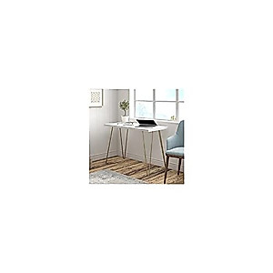 Ameriwood Home Owen Retro Computer, White/Gold Legs Desk