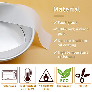 ZCONIEY Non-Stick Parchment Paper Strips Baking Paper Side Liners for 10" Cake Pans Circle 50 Counts