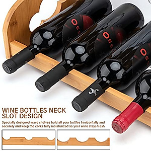 LEIMO KPARTS Wine Racks countertop with Glass Holder, Bamboo Tabletop Wine Rack, Counter top Bottle Wine Rack Shelf, Freestanding Wine Rack Hold 4 Bottles and 4 Glasses