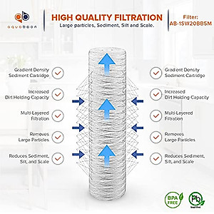 Aquaboon 2 Stage Whole House Water Filter System w/Wrench, Iron White Coated Bracket & Pressure Gauge & Release Button (1" Port) - 5 Micron 4.5 x 20 GAC Filter & String Wound Sediment Filter