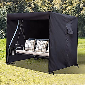 CAMPMOON Outdoor Patio Swing Cover 3 Seater Waterproof&Sunshade, 3 Triple Seater Hammock Swing Glider Canopy Cover for Garden, 87Lx64Wx66H Inch, Black