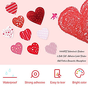 1000PCS Valentines Stickers, Glitter Heart Stickers Roll & 8 Design Funny Valentine's Mother Day Decorative Label Sticker, Wedding Party Decorat Envelopes Greeting Cards Boxes Gifts Seal Stickers