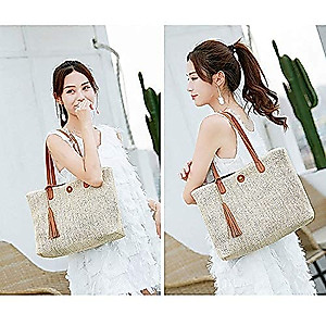 Goclothod Fashion Handbags Women Woven Straw Bag Summer Beach Tote Purse