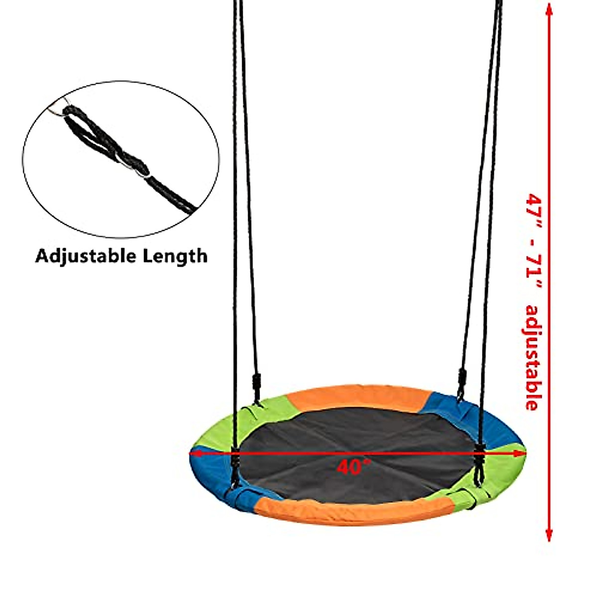 BEJOY 40’’ Saucer Tree Swing for Kids Outdoor Round Mat Swing with Adjustable Hanging Ropes and Accessaries for Indoor Backyard and Playground