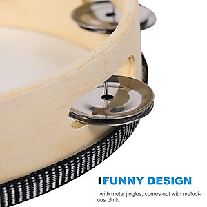 Tambourine for Adults Wooden Tambourine Hand Held Drum Bell Birch Metal Jingles Percussion Percussion Gift Musical Educational Instrument for Church Party(6 inch)