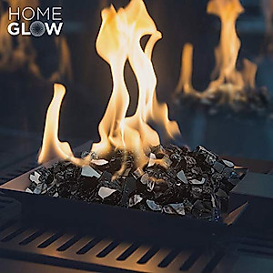HOMEGLOW Fire Glass. Black 1/2 inch. Reflective Tempered Glass Rocks for Gas or Propane Fire Pit or Fireplace. 10 Pounds.