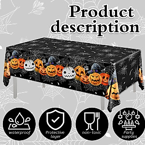Black Halloween Tablecloth, 3 Pack Halloween Table Cover, Disposable Spider Web Pumpkin Halloween Table Cloths, Halloween Party Favor Supplies for Kitchen Dining Table Decorations
