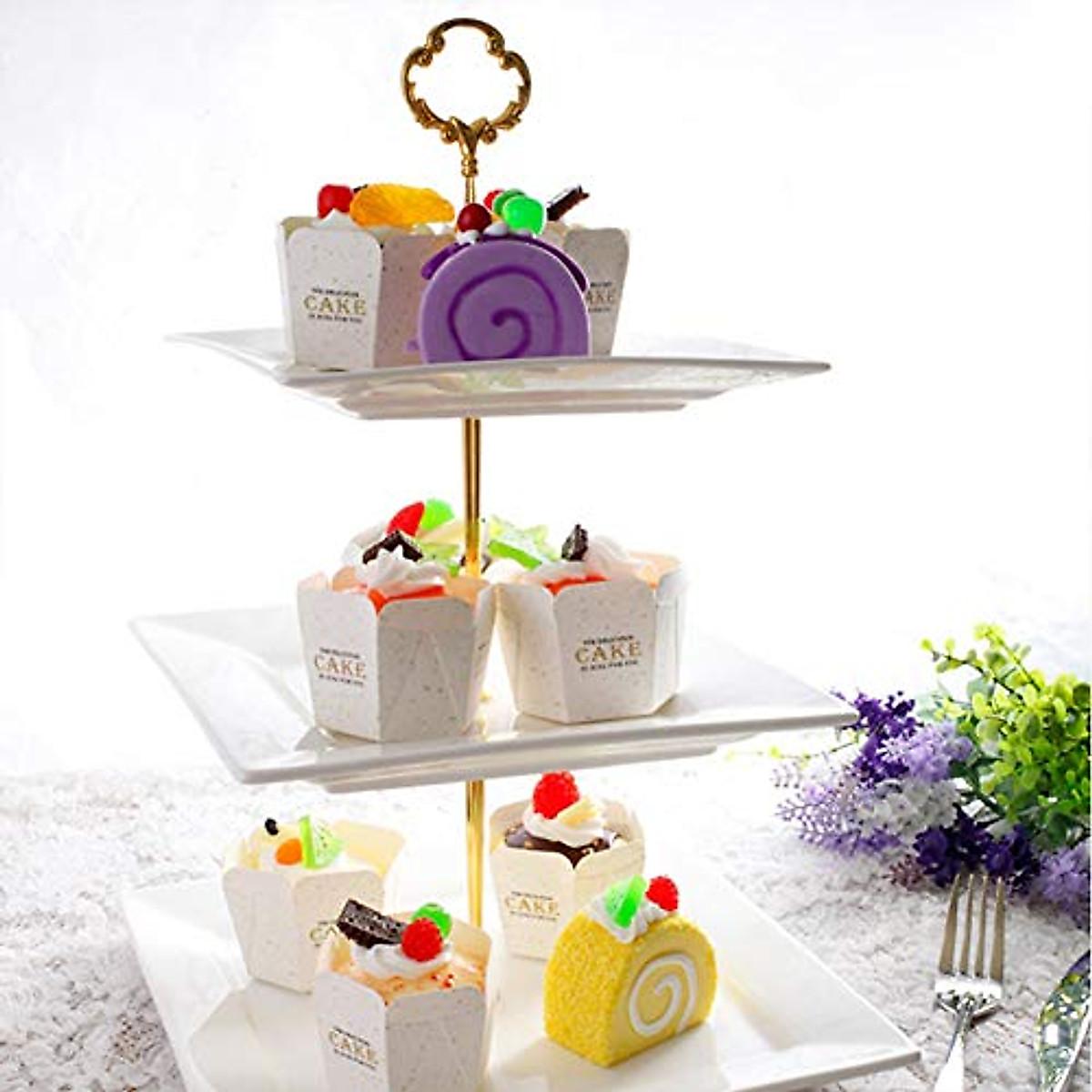 Gukasxi 8 Sets of 3 Tier Cake Plate Stand Handle Cake Stand Hardware Handle, 2 Styles Christmas Party Fruit Cake Plate Handle Cake Cupcake Fruit Tray Stand Handle Plate Hardware Fitting Holder
