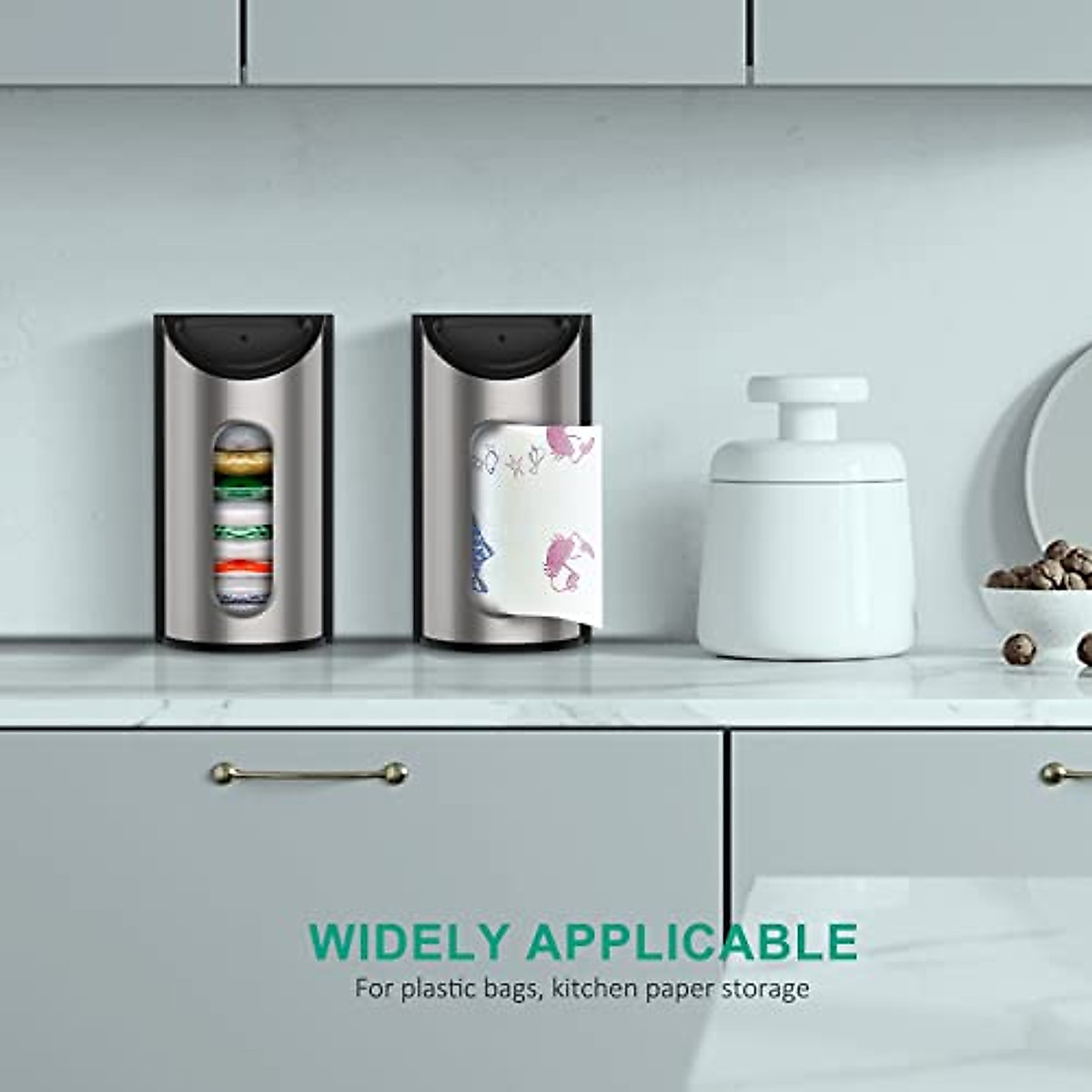 Plastic Bag Holder, Grocery Bag Holder, Wall Mount Grocery Bag Holder, Bag Organizer for Kitchen, Anti-Fingerprint Coating Stainless Steel Brushed