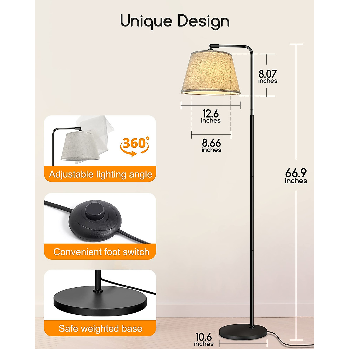 RGBWW Arc Floor Lamp for Living Room, Compatible with Alexa, Google Home, 2700K-6500K Dimmable Smart LED Lamp with Remote & WiFi APP Control, 67" Tall Modern Standing Lamp for Bedroom, Office (Black)