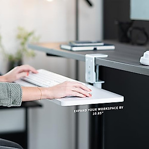 VIVO Clamp-on 25 x 10 inch Rotating Computer Keyboard and Mouse Tray, Extra Sturdy Single Desk Swivel Clamp, Ergonomic Typing, White, MOUNT-KB01CW