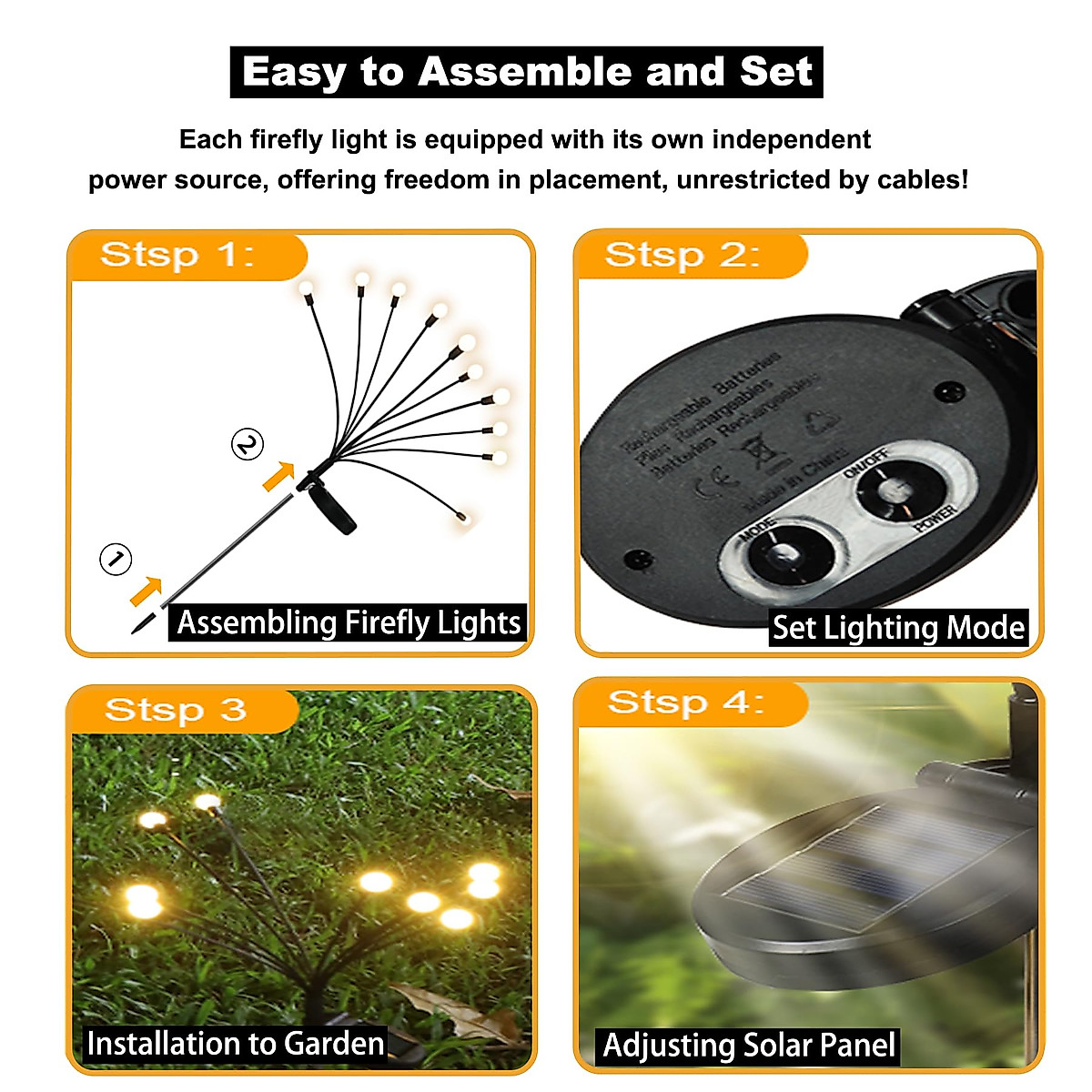 BCGA Solar Firefly Garden Lights, Outdoor Waterproof Solar Yard Light, for Christmas Outside Patio Pathway Landscape Decorations 8 Modes Warm White(2 Pack 20 LED)