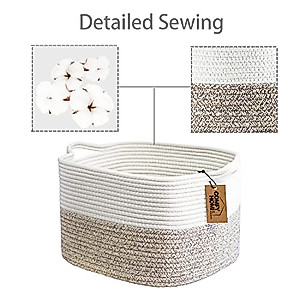 COMFY-HOMI 13.5"x11"x 9.5" Square Cotton Rope Woven Basket with Handle Laundry Storage Bin (Set of 2) Brown and Light Grey