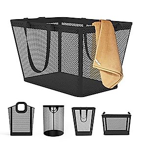NPET Laundry Hamper Basket(Multi-Style), Protable Plastic Clothes Bag with EVA Waterproof & Breathable Mesh Material, Storage Bins for Laundry, Bathroom, Bedroom and Dormitory(Square, Black)