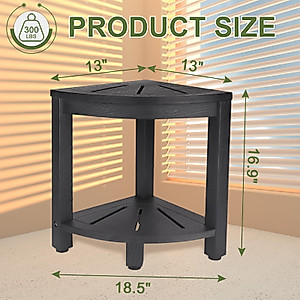 Natree Poly Lumber Shower Foot Rest 17 in, Shower Stool Corner Bench with Storage Shelf, Water Repellent Shower Stool for Shaving Legs, Corner Seat for Bathroom Living Room Shower Spaces(Black)