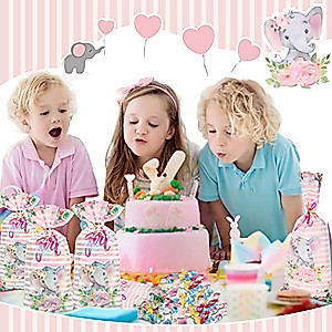 100 Pack Pink Elephant Baby Shower Cellophane Treat Bags Cute Elephant Candy Bags Pink Elephant Baby Shower Supplies Favor Bags Goodie Bags with 150 Pieces Gold Twist Ties for Birthday Party Supplies