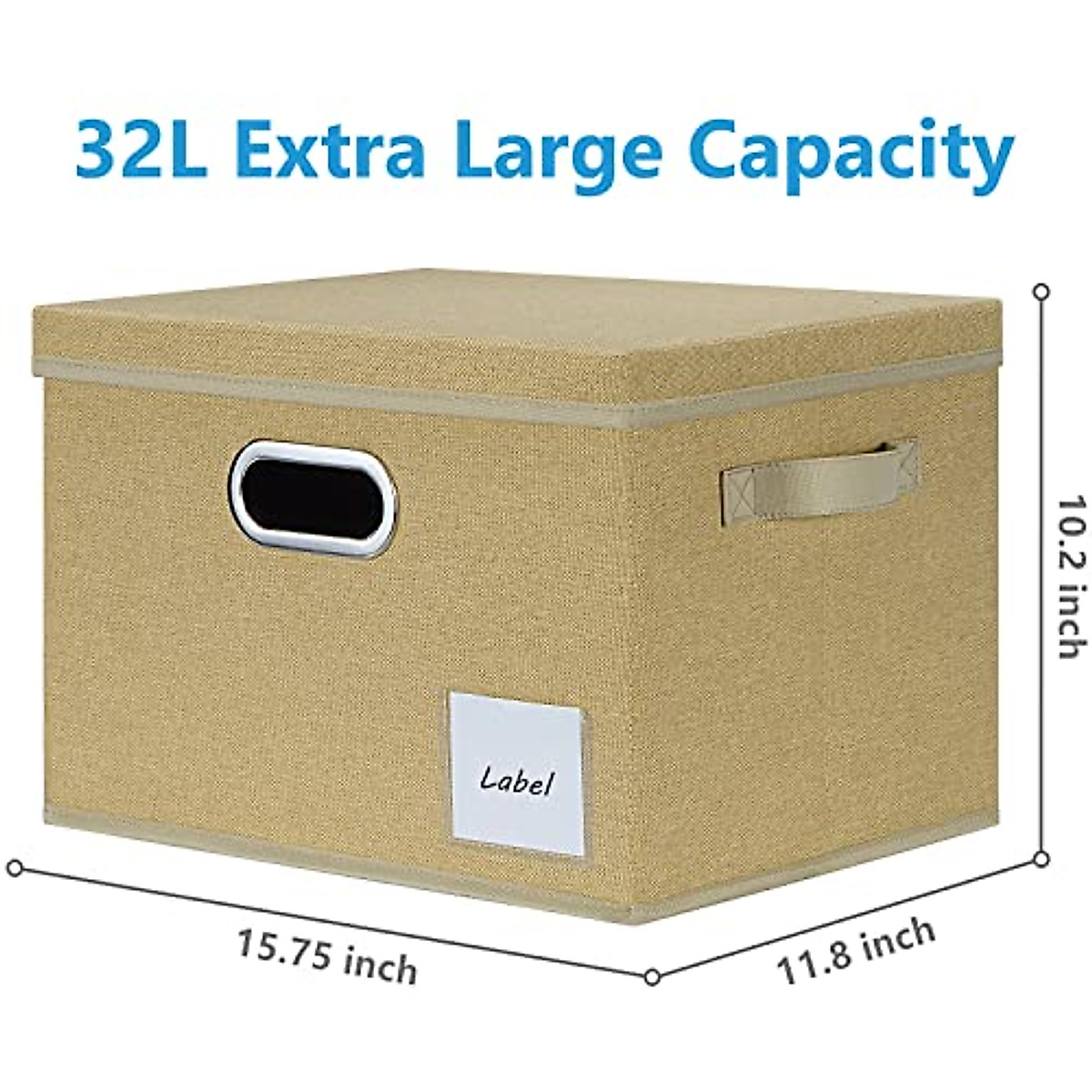 LHZK Large Storage Bins with Lids 6 Pack, Linen Fabric Storage Boxes with Lids, Foldable Storage Baskets with 3 Handles and Label Window for Shelves Bedroom Closet Office (15.75x11.8x10.2,Grey,Beige)